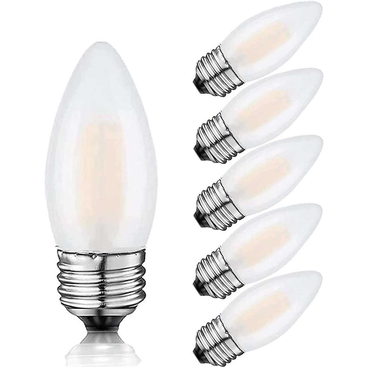 KODBPJ E26 Candelabra Light Bulbs Frosted Chandelier Light Bulbs 25watt Equivalent 2700K Warm White B11 Torpedo Tip Dimmable 2W LED Decorative Candle Light Bulbs (6)