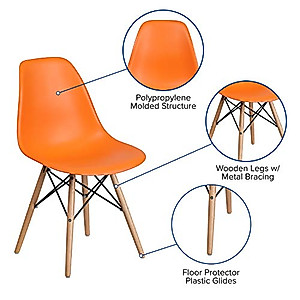 Flash Furniture Elon Series Orange Plastic Chair with Wooden Legs