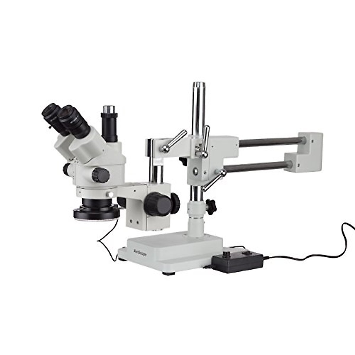 AmScope 3.5X-180X Simul-Focal Stereo Zoom Microscope on Boom Stand with an LED Light and 16MP USB3 Camera