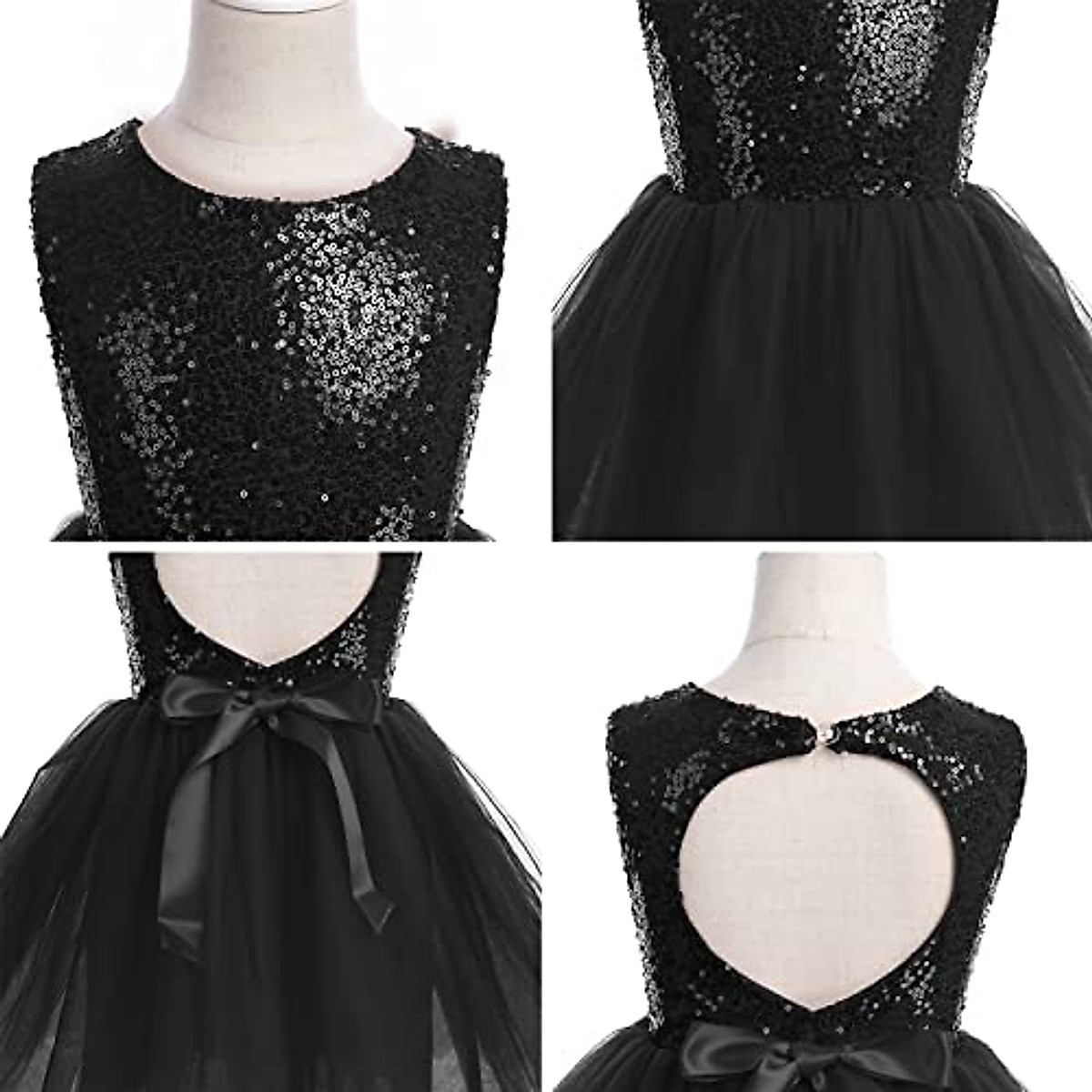 Baby Girl Princess Sequins Tulle Pageant Dress for Cake Smash Birthday Baptism Party Wedding Communion Backless Dance Gown Black 4 Years