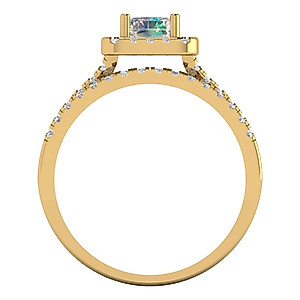 Clara Pucci 1.5ct Emerald Halo Solitaire Genuine Blue Moissanite Anniversary Wedding Engagement Ring Band set 18K Yellow Gold 3.5