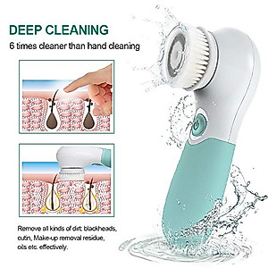 Facial Cleansing Brush Electric Facial Exfoliating Massage Brush with 3 Cleanser Heads and 2 Speeds Adjustable for Deep Cleaning, Removing Blackhead, Face Massaging