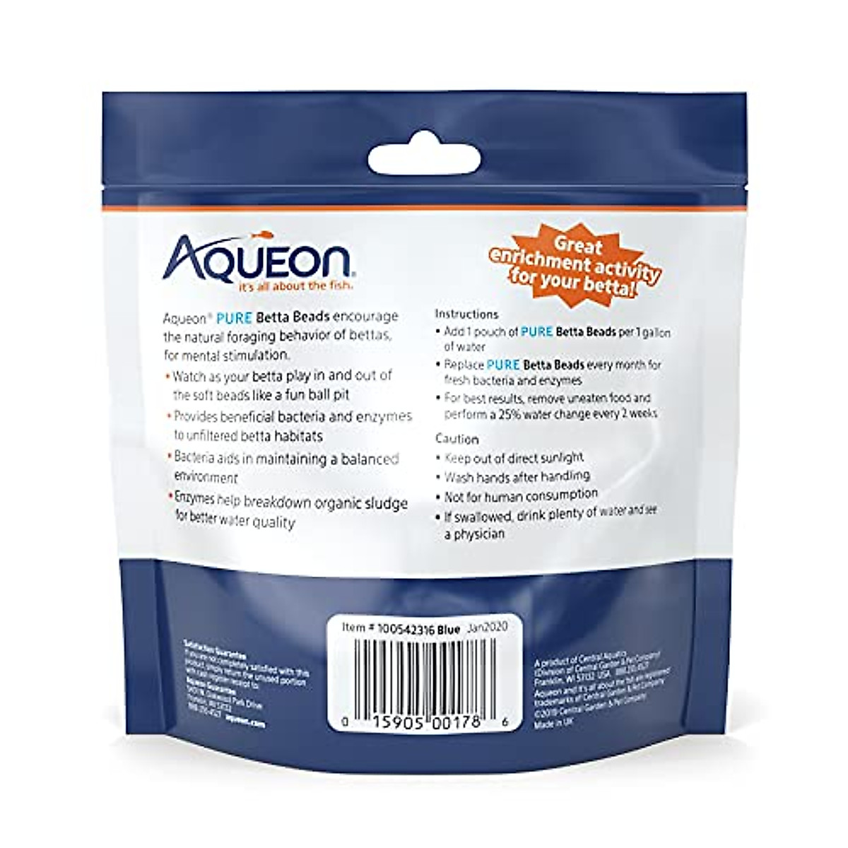 Aqueon Pure Betta Beads, Blue