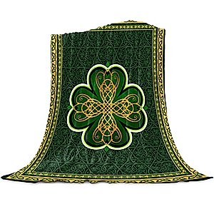 St.Patrick's Day Blanket Flannel Fleece Throw,Four-Leaf Clover Texture Light Weight Soft Cozy Warm Bedroom Throw Blankets 39x49 Inch