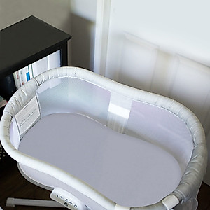 Bassinet Sheets Fit for Rectangle, Hourglass or Oval Bassinet Mattress, Universal Fitted Sheet Set for Various Bassinet Mattress Pad, 2 Pack, Ultra Soft Microfiber Sheets, White & Gray