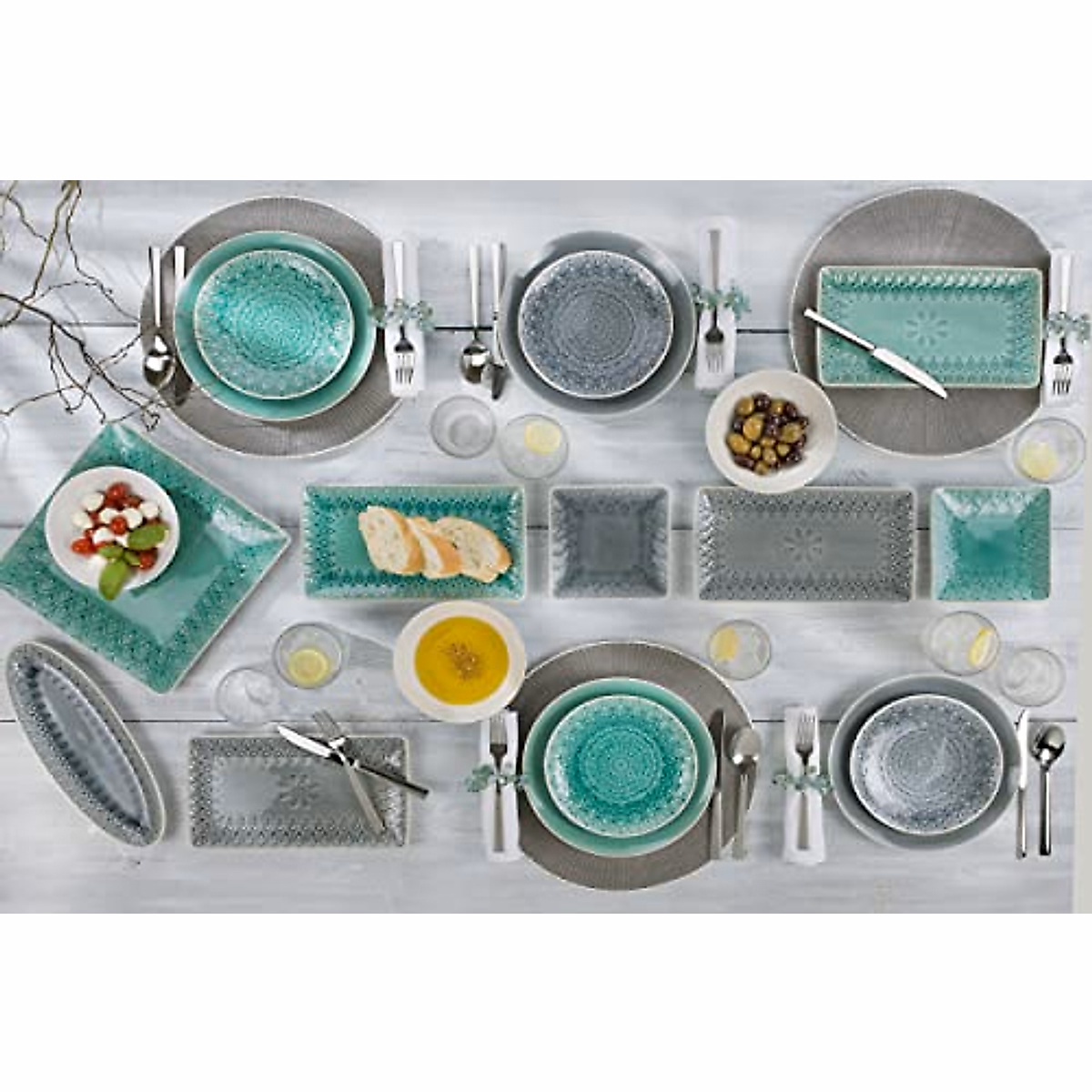 Euro Ceramica PK- Peacock Rectangular Platter, One Size, Lagoon