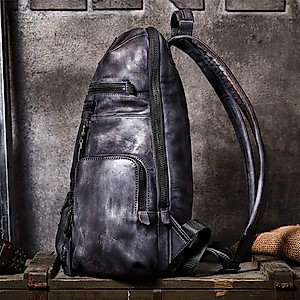 Denny&Dora Genuine Leather Backpack Luxury Vintage Laptop Bag Bookbag Mens Casual Travel Daypack Large Capacity (Grey)