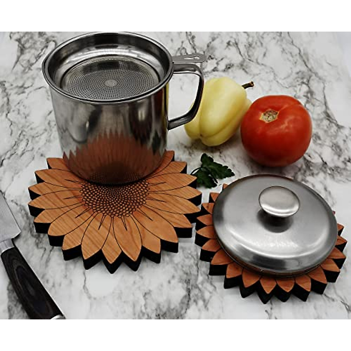 Sunflower Trivet - Hand Crafted in The USA From Solid Cherry Hardwood