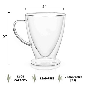 Sister.ly Drinkware Double Wall Glass Coffee Cups, Insulated Glass Coffee Cups, Set of 2, 12 ounces (Clear)