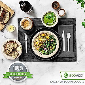 100% Compostable Forks Spoons Knives Cutlery Combo Set - 380 Large Disposable Utensils (7 in.) Eco Friendly Durable and Heat Resistant Alternative to Plastic Silverware with Convenient Tray by Ecovita