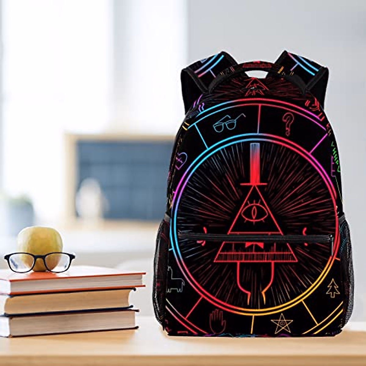 Personalized Bill Cipher Wheel Zodiac School Backpack Book Bag Travel Daypack for Boys Girls