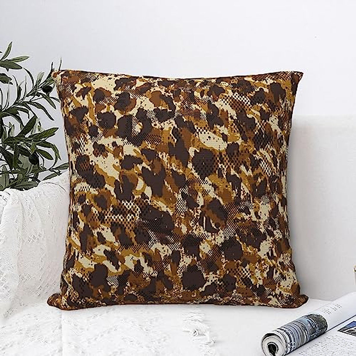 Pillowcase 16"X16" Square Decorative Throw Pillow Case Cushion Cover for Sofa Couch Car Home - Abstract Leopard Skin Dots Camo