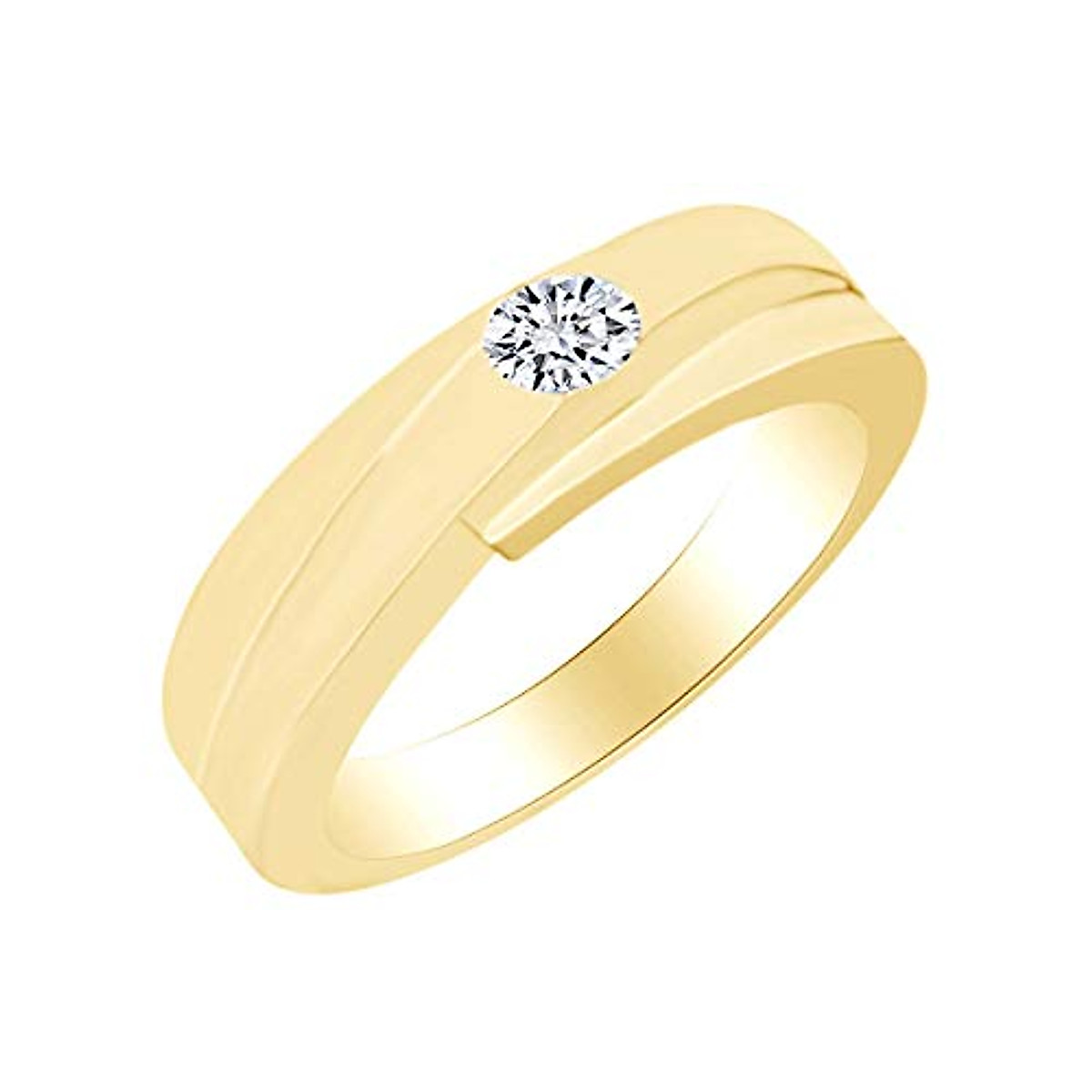 AFFY 0.15 Carat (Cttw) Round Cut White Natural Diamond Engagement Wedding Band Ring In 14k Solid Yellow Gold Ring Size-11.5