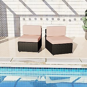 yoyomax 2PCS Patio Armless Sofa Set, Outdoor Sectional Couch, Modular Wicker Couch Furniture, Outdoor Loveseat with Adjustable Feet for Garden, Backyard or Porch, Beige