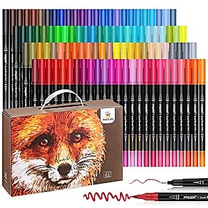 Mancola Dual Brush Pens Art Markers, 100 Colors Fine Point Markers Calligraphy Pens Bullet Journals Markers for Adult Coloring Writing Planner Art Supplier MA-100B