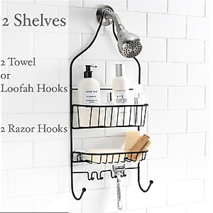 Bath Bliss Contour Shower Caddy | Dimensions: 9"x 4.3"x 21.5" | Hangs Over The Showerhead | Suction Cup Backing | All In One Caddy | Holds Shampoo | Conditioner | Lotion | Soap | Matte Black