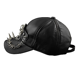 Cool Spike Goth Skull Real Leather Cap Bassbal Hat Men's Biker Punk Rock Black