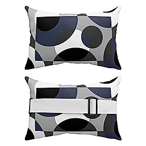 Recliner Head Pillow Ledge Loungers Chair Pillows with Insert Navy Blue and Grey Geometry Pattern Lumbar Pillow with Adjustable Strap Outside Patio Decorative Garden Cushion for Bench Couch, 2 PCS