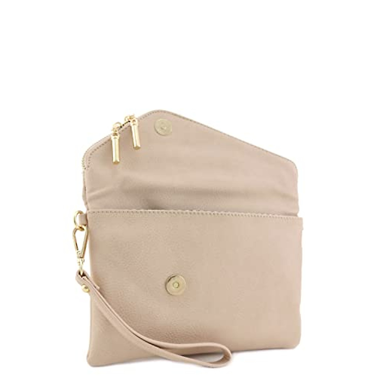 FashionPuzzle Envelope Wristlet Clutch Crossbody Bag with Chain Strap (Nude) One Size