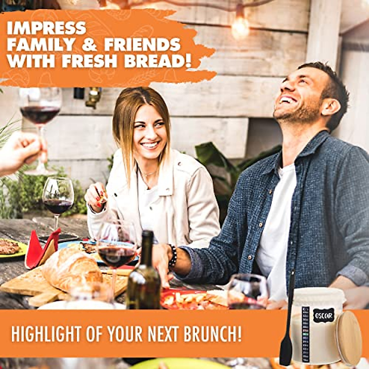 Oscar's Bakery- Sourdough Starter Jar Wide Mouth- Glass Sourdough Crock with lid- 40 oz. Sourdough Starter kit with Accessories & Recipe. Sour dough Container for making Bread (Starter Not Included)