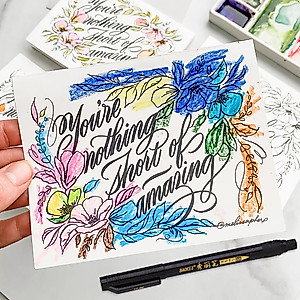 MISULOVE Hand Lettering Pens, Calligraphy Pens, Brush Markers Set, Soft and Hard Tip, Black Ink Refillable - 4 Size(6 Pack) for Beginners Writing, Art Drawings, Water Color Illustrations, Journaling