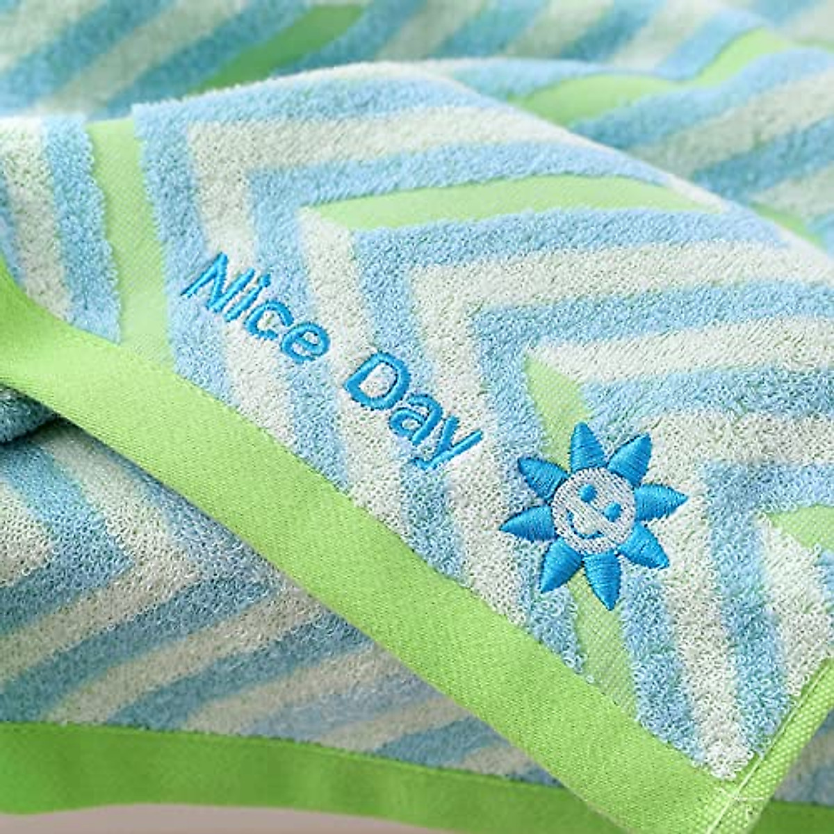 Pidada Hand Towels Set of 2 Striped Pattern 100% Cotton Absorbent Soft Decorative Towel for Bathroom 13.4 x 29.1 Inch (Green & Yellow)