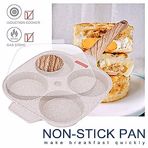 Bobikuke Egg Pan Fried Egg Pan, Egg Frying Pan with Lid Nonstick 4 Cups Pancake Pan Aluminium Alloy Cooker for Breakfast, Gas Stove & Induction Compatible (White)