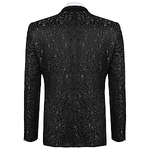 COOFANDY Men's Floral Party Dress Suit Stylish Dinner Jacket Wedding Blazer One Button Tuxdeo Black US S
