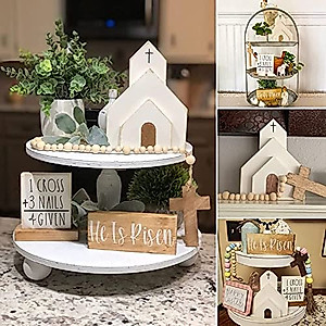 Jesus Tomb-Easter Tray Bundle Kit, Wooden Easter Jesus Sign Tiered Tray Decorations, Easter Decor for Home Table Mantle Office, Wooden Easter Decor, Set of 4 (Set-B)