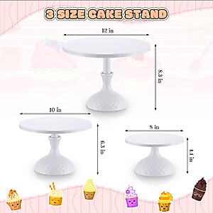 Hicarer 3pcs Cake Stand Set Metal Dessert Table Display Tiered Cupcake Holder of Disc Diameter 8" 10" 12", Grid Mesh Design Tall Base Candlestick Display for Wedding Baby Shower Birthday Party (White)