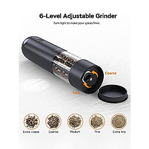 [Upgraded Larger Capacity] Electric Salt and Pepper Grinder Set - USB Rechargeable One Hand Operation Automatic Pepper Grinder and Salt Grinder with Adjustable Coarseness & LED Light Refillable