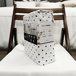 SUPREME ELEGANCE Hotel Percale Cotton Rich Sheets, Polka Dot Navy Full Size Bed Sheet, Wrinkle-Resistant, Brushed for Extra Softness, Luxury Bed Sheets Full, Elasticized Deep Pocket Bedding Set