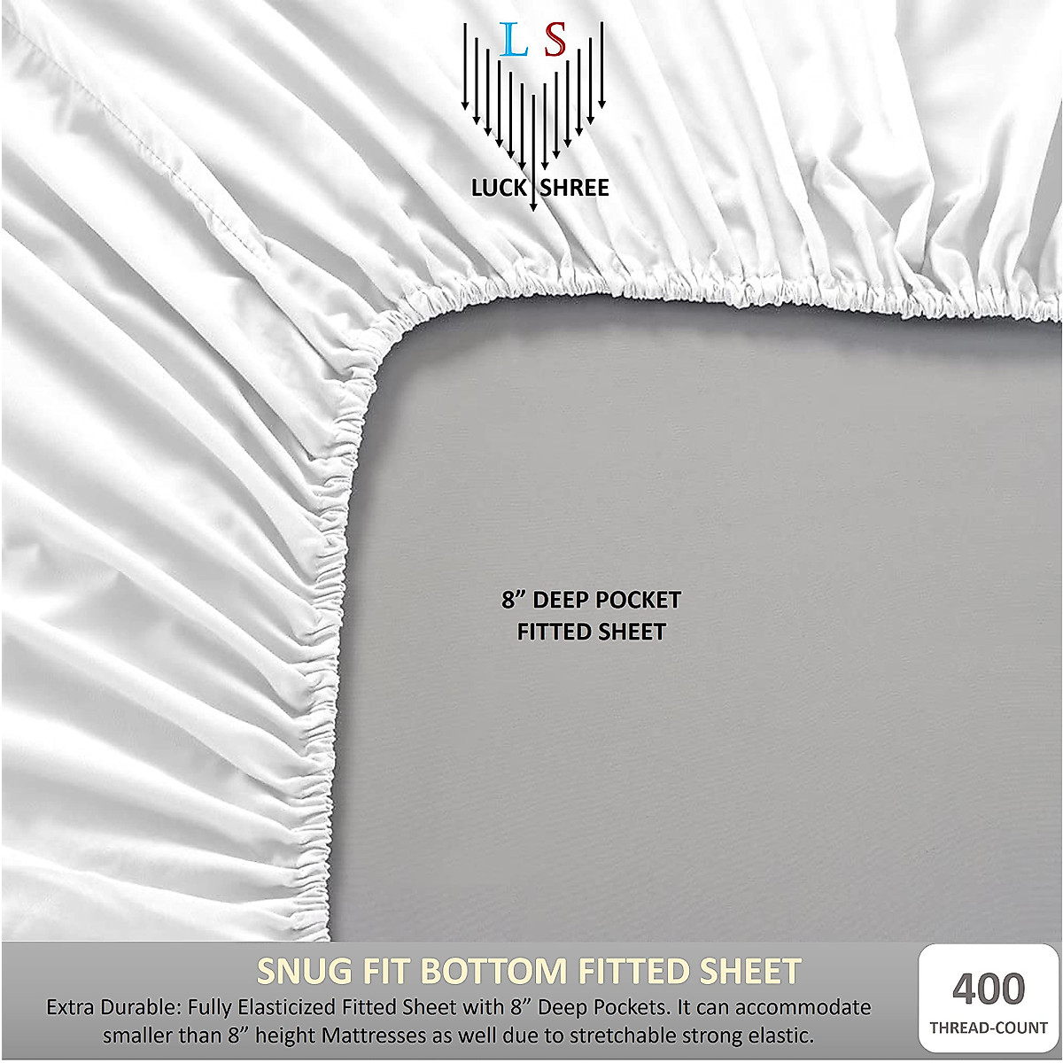 400 Thread Count Pure 100% Egyptian Cotton Sheet Set, Full Size Bedsheet, 8 Inch Deep Pockets of Fitted Sheet - 4 Piece Soft Breathable Sateen Weave Hotel Bedding 400-TC - Ivory Solid