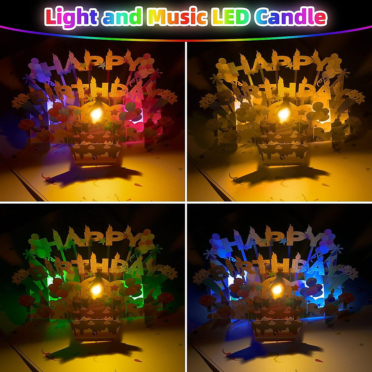 CUISH Birthday Cards with Lights & Music & Candle, 3D Pop Up Musical Happy Birthday Greeting Cards Decoration Gifts for Women Man Girl Boy Daughter Son