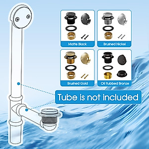 Kedra Gold Bathtub Drain Tip-Toe Tub Trim Kit with Two-Hole Overflow Faceplate, All Brass Bathtub Drain Stopper Plug with Universal Fine/Coarse Thread, Lift & Turn Tub Conversion Set, Brushed Gold