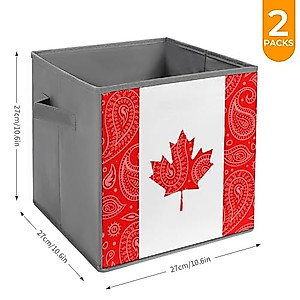 Paisley and Canadian Flag Fashion Storage Bins Foldable Organizer Cubes 10.6" Collapsible Box Home Ofice Supplies 2PCS