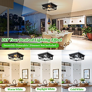 Kondras 2-Light Industrial Square Flush Mount Ceiling Light, Farmhouse Ceiling Light Fixture for Kitchen, Modern Black Close to Ceiling Light for Hallway Bedroom Balcony Porch Stairway, E26, 2-Pack