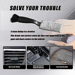GKmow Pack-1 Car Interior Detailing Brush, Double Head Brush for Car Clean, Soft Multi-Functional Double Ended Portable Dust Brush, Applicable for House, Car Air Vents Crevice, Office (Black)