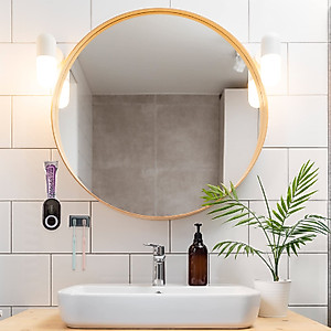 Toothbrush Holder Wall Mounted with Cover for Bathroom, 2 Slots Toothbrush Storage Organizer for Shower, Self Adhesive Toothbrush Hanger with Automatic Toothpaste Squeezer Dispenser