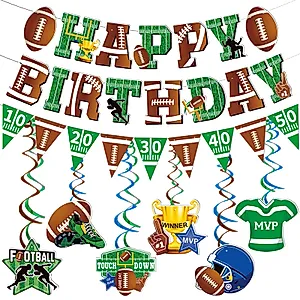 36Pcs Football Happy Birthday Banner Football Birthday Party Decorations with Football Party Hanging Decorations Super Bowl Birthday Decorations Football Themed Birthday Party Supplies