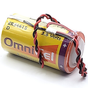 OmniCel ER34615 3.6V 19Ah Size D Lithium Battery with Wire Leads Replaces Eagle Pitcher PT-2300, Saft LS-33600 LS33600C, Tadiran TL-2300 TL-4930 TL-5930, Tekcell SB-D01 SB-D02, Xeno XL-200F XL-205F