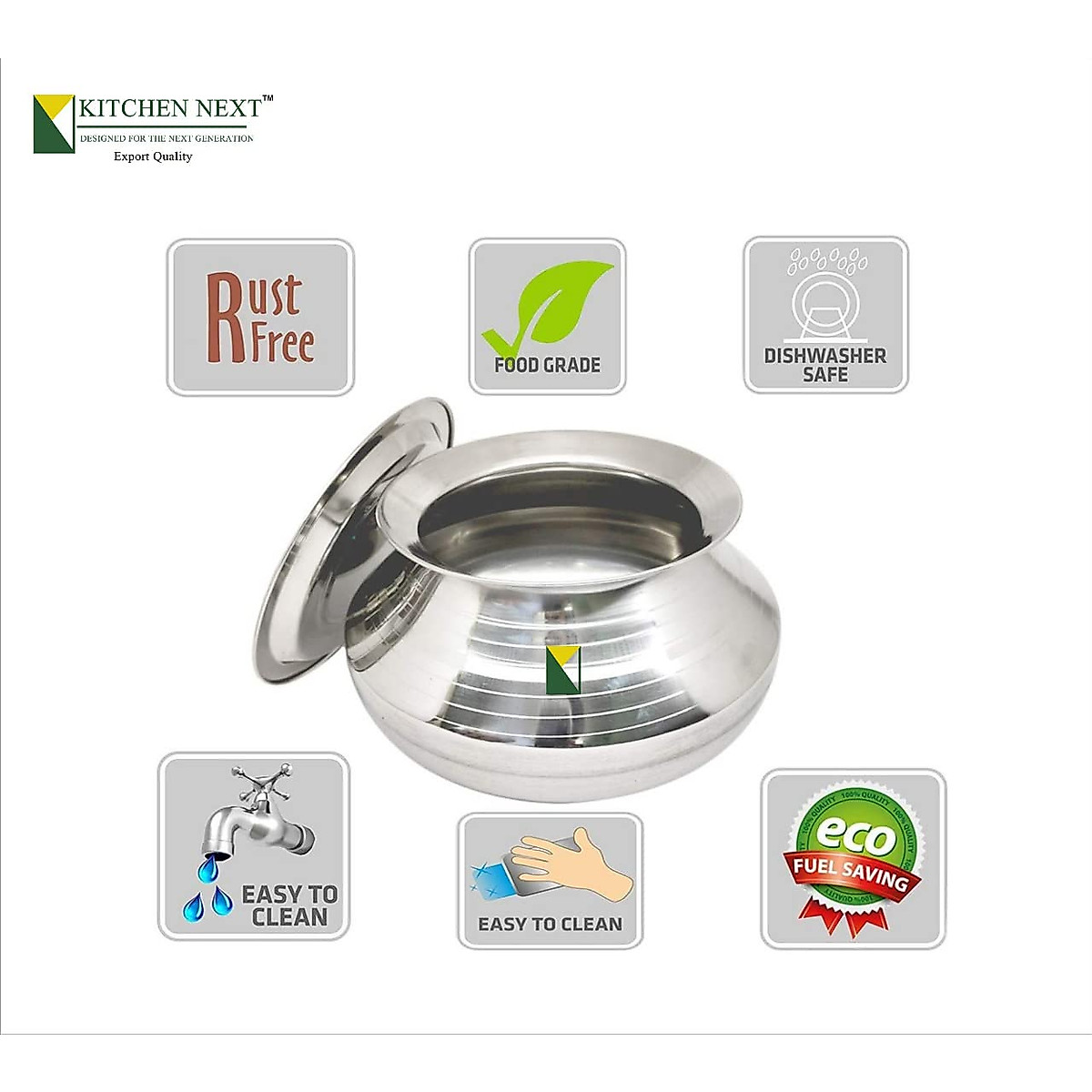 Bartan Hub Stainless Steel Handi with Lid ( Pongal Handi , 2500 ML , Dishwasher Safe ) Handi 2.5 L with Lid (Stainless Steel), Medium