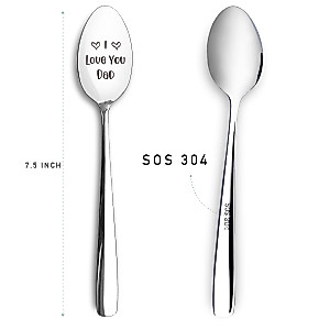 I Love You Dad Spoon Engraved Funny Gift for Father, Ice Cream Tea Coffee Cereal Lover Spoon Best Dad Thanksgiving Christmas Birthday Gifts