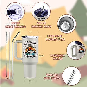 Uibunoo Gift Idea for Campers, Life Is Better at the Campsite Tumbler with Handle, 40 Oz Stainless Steel Camp Tumbler, Camper Gifts for Campers Women Men, Camping Lovers, Camp Gift for Birthday