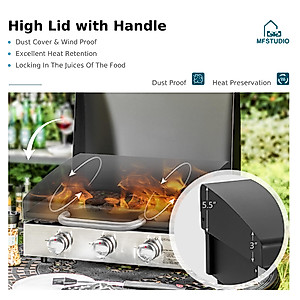 MFSTUDIO Portable Table Top Gas Griddle, 3 Burners Ceramic Flat Top Propane BBQ Grill for Outdoor Camping, Kitchen, Tailgating, 24000 BTU, 375 sq. in. Cooking Area, 22 Inch with Hood