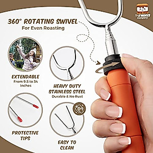 The S’mores Company - Marshmallow Roasting Sticks, Telescoping Smores Skewers for Fire Pit with Storage Bag, Hot Dog Roasting Sticks, 34 Inch Long Fork - 5 Pack, Fire Pit Skewers