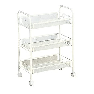 ATAAY Rolling Utility Cartwith Metal Mesh Basket Vegetable Rack Shelves for Kitchen Home Office Bathroom/White