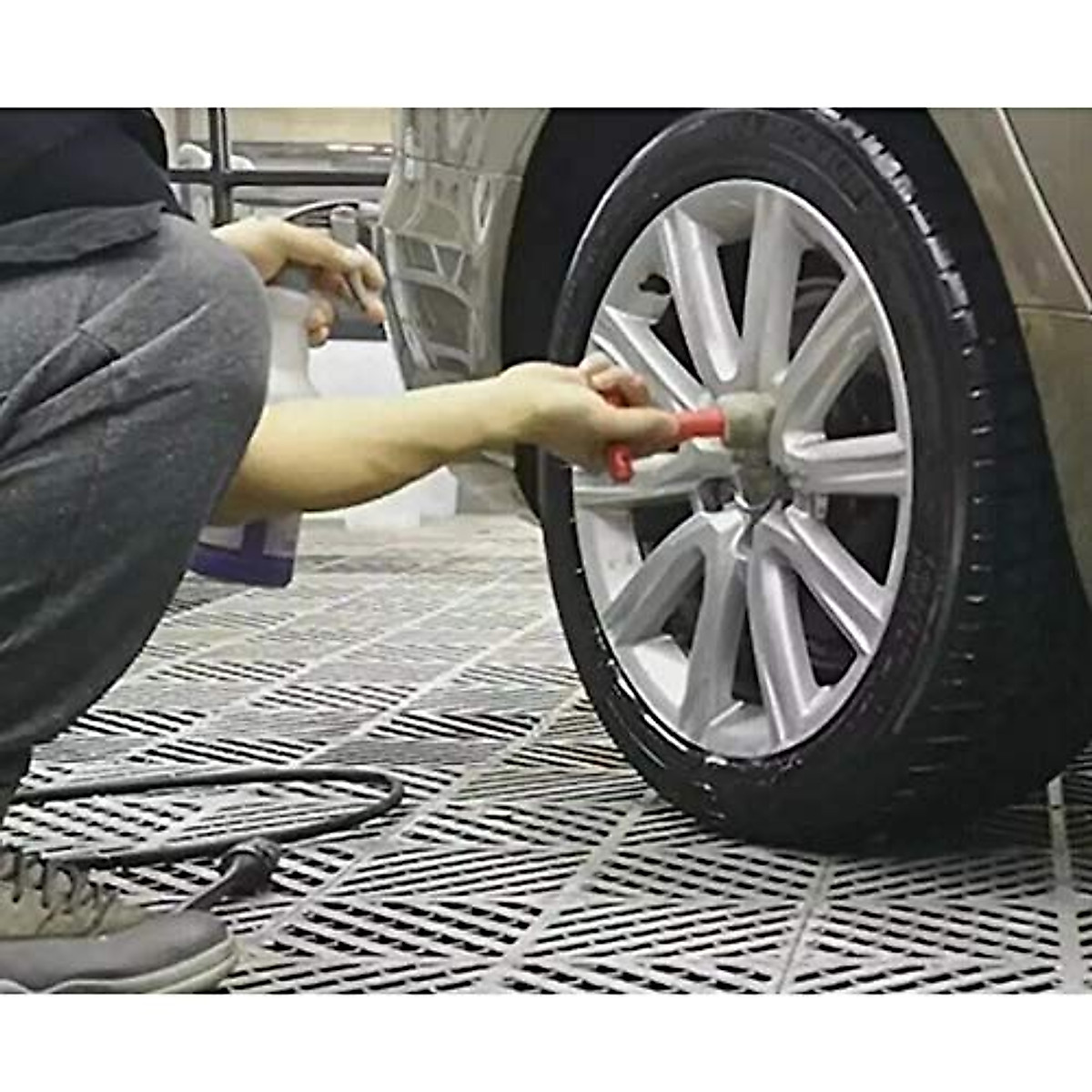 Car Wheel Detailing Brush,MoreChioce Car Washing Embedded Steel Ring Screw Cleaning Brush Lug Nut Wheel Cleaning Brush with Handle Nut Wheel Cleaning Tool Set