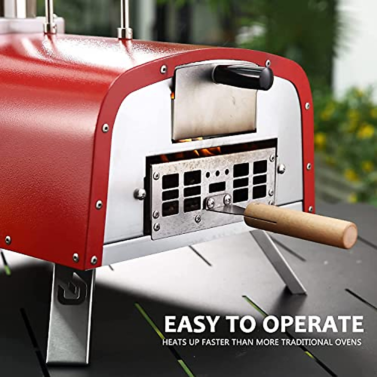 PIZZELLO Portable Pellet Pizza Oven Outdoor Wood Fired Pizza Ovens Included Pizza Stone, Pizza Peel, Fold-up Legs, Cover, Pizzello Forte (Red)