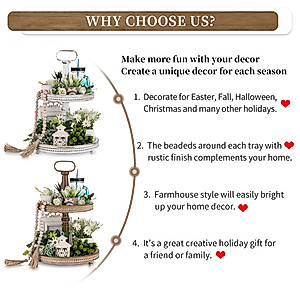 Hanobe Two Tiered Tray Stand: Farmhouse 2 Tier Decorative Tray White Round Wooden Serving Tray Rustic Coffee Table Centerpieces Living Room Kitchen Home Decor Fall Halloween for Mom.